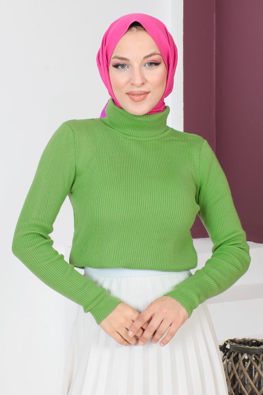 Boğazlı Triko Bluz TSD230723 Yeşil Tesettür Dünyası