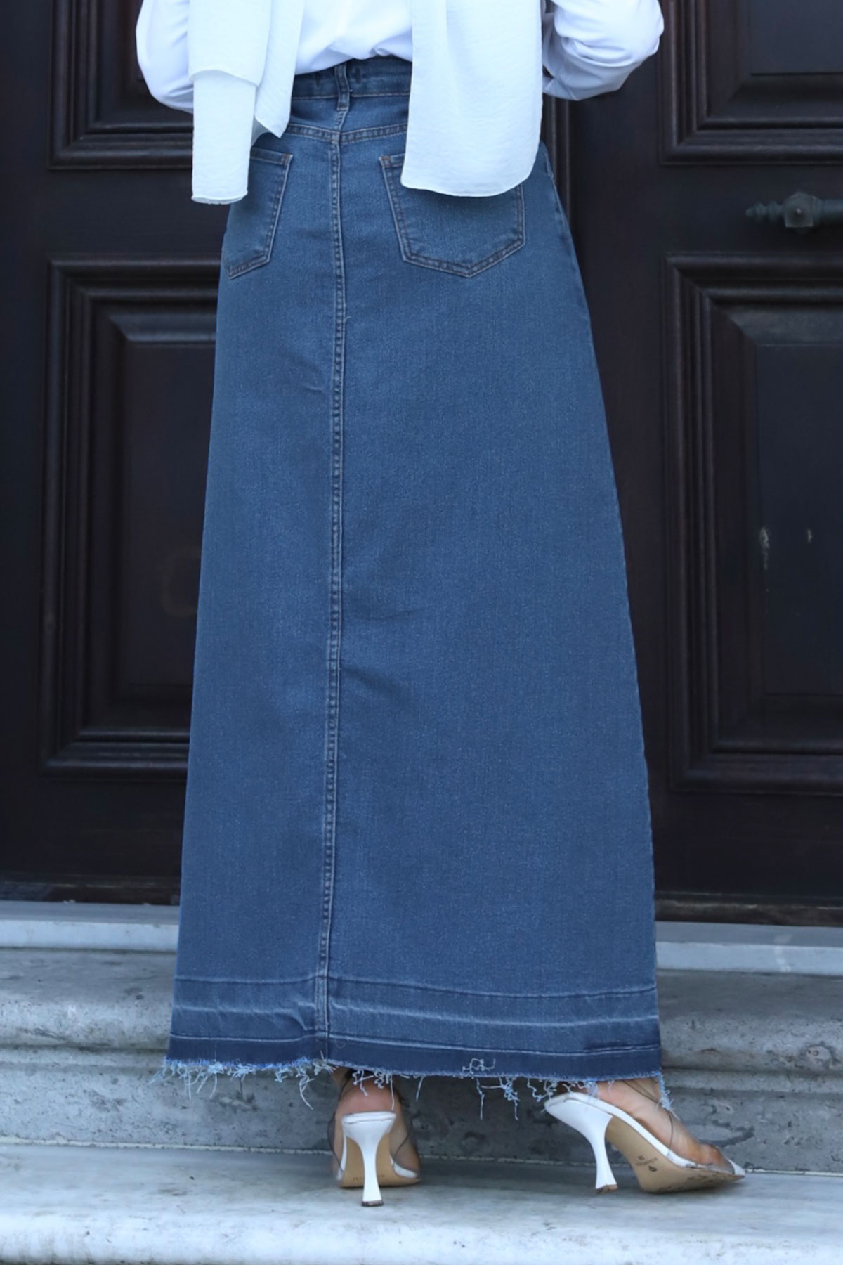 Cepli Eteği Püskül Detaylı Kot Etek TSD240108 Açık Mavi