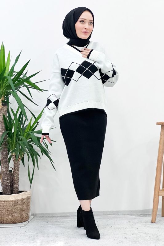 Etekli Triko Takım TSD220917 Siyah Tesettür Dünyası